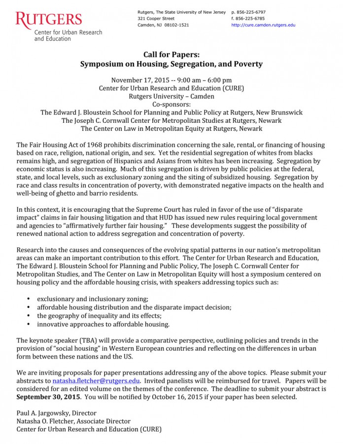 Call For Papers Housing Symposium At Rutgers 11 17 2015 Center For